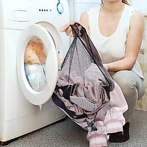 KUUQA 10 Pcs Mesh Drawstring Bag,Laundry Bag,Mesh Stuff Sack,Golf Ball Bag,Nylon Mesh Bag for Storage,Travel and Sports (Black, 13"x15.5")