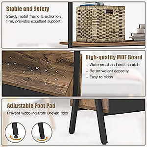 Usinso Wood Metal Ladder Bookshelf, Industrial 4-Tier Black Bookcase with Wide Storage Cabinet, Rutic Brown and Black Bookshelf for Living Room, Shelves for Storage Bedroom, 30L x 13W x 70H Inch