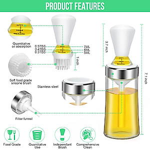 Olive Oil Sprayer and Dispenser with Silicone Brush for Cooking, Spray Bottle Set, Glass Dispenser, Mister, Salad, BBQ, Kitchen Baking, Roasting, Air Fryer, 2 Pack, (KP02)