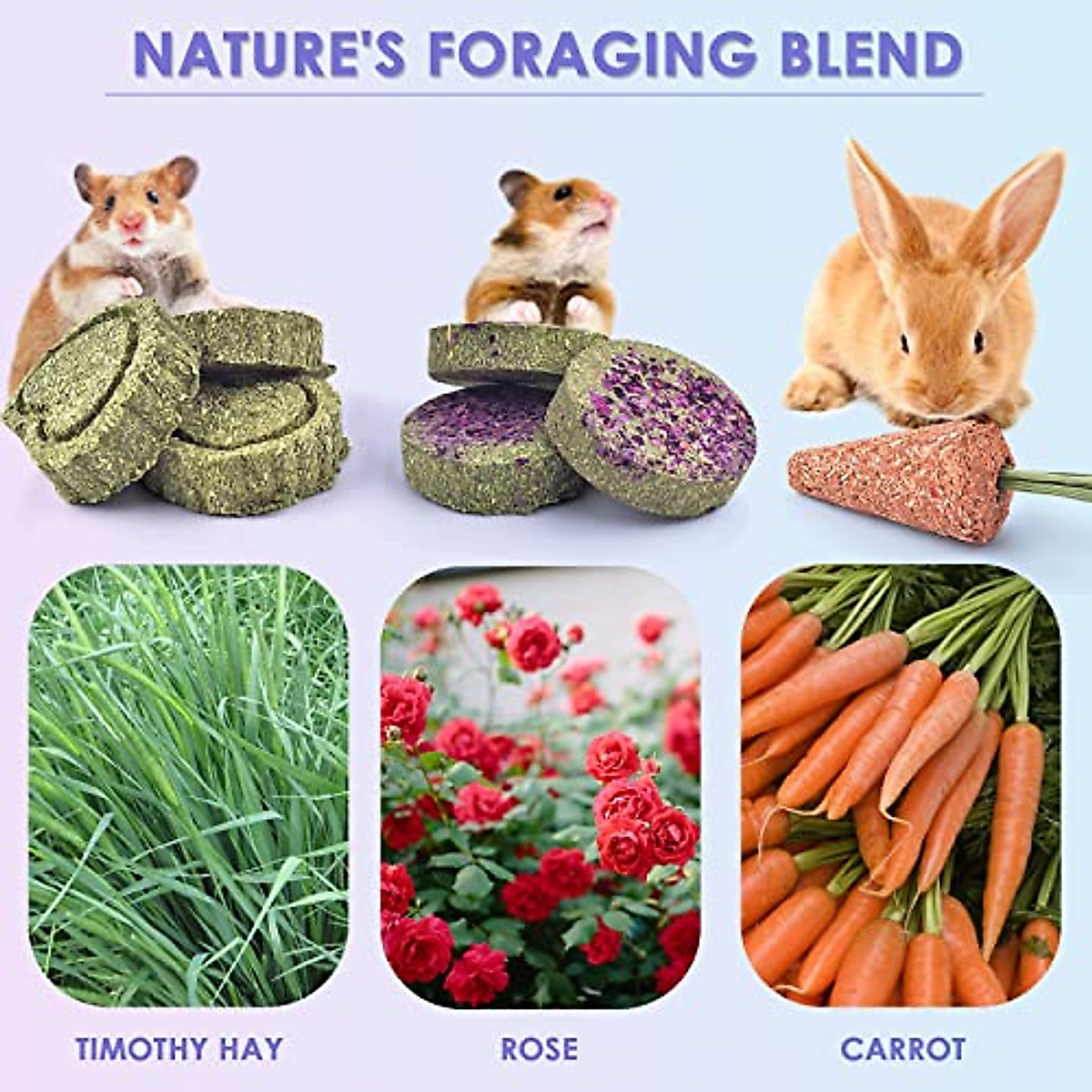 KATUMO 24PCS Rabbit Chew Treats, Healthy Bunny Treats Natural Timothy Hay Sticks Rabbit Chew Toys Small Animal Treats