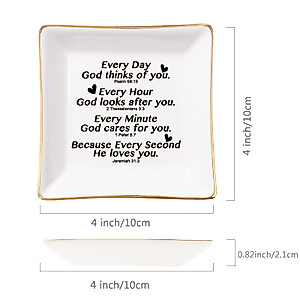Spegiffu Christian Gifts for Women Faith Jewelry Dish with Bible Verse Prayers, Religious Gifts Scripture Gifts Spiritual Gifts for Women Men Friends Birthday - Every Second God He Loves You