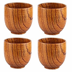 Moyishi Top-Grade Natural Solid Wood Wooden Tea Cup Wine Mug 50ml, Set of 4