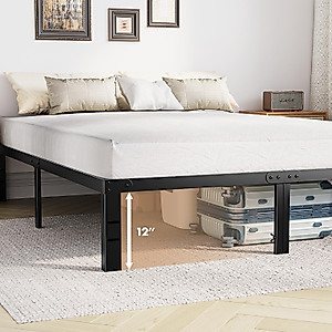 DUMOS Bed Frame - Queen Size Platform Bed Frame Metal Mattress Foundation with Steel Slat Support, No Box Spring Needed, Storage Space Under Frame, Easy Assembly, Black