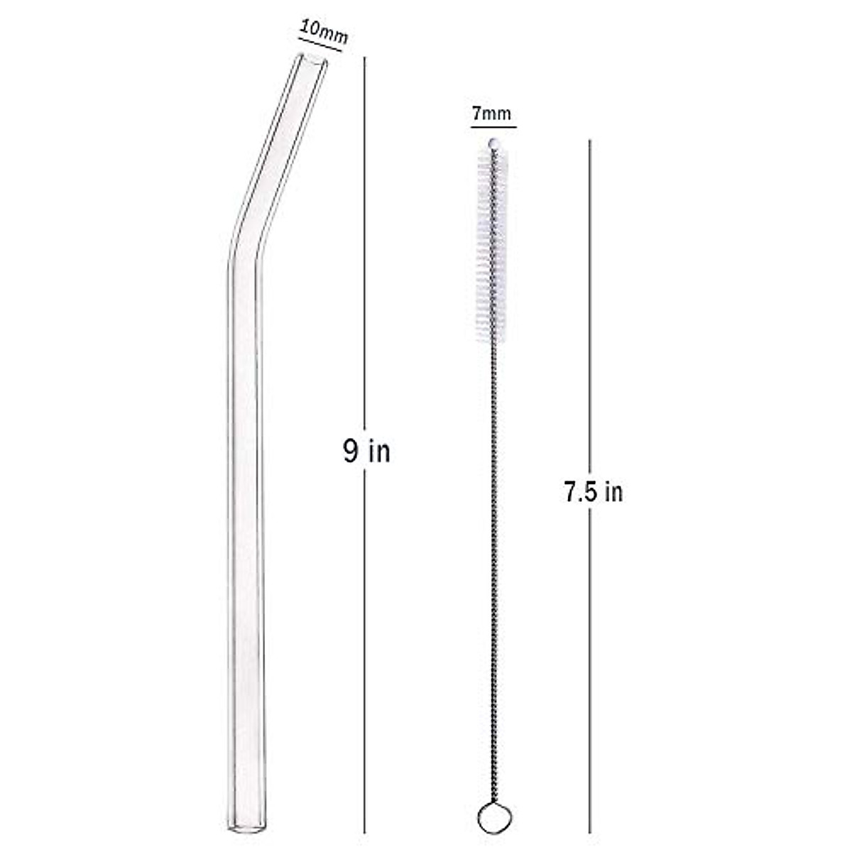 ALINK Glass Smoothie Straws, Reusable Clear Bent 9 in X 10 mm Drinking Straws, Set of 4 with Cleaning Brush