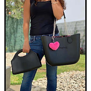 MRMIMI Rubber Tote Handbag with Rope Handles and Faux Leather Strap Lightweight Waterproof Shoulder Bag with EVA Foam Rubber (Black)