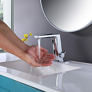 Automatic Sensor Touchless Bathroom Sink Faucet with Hole Cover Plate, Chrome Vanity Faucets, Hands-Free Bathroom Water Tap with Control Box and Temperature Mixer, Easy Installation (Silver)