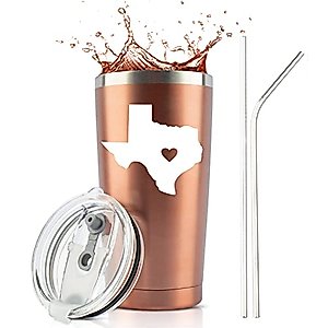 JENVIO Texas Gifts | Stainless Steel Travel Tumbler | with 2 Lids 2 Straws and Gift Box | Themed State Decor for Women Husband Sister Girlfriend Valentine's Day Gift (20 Ounce Rose Gold)