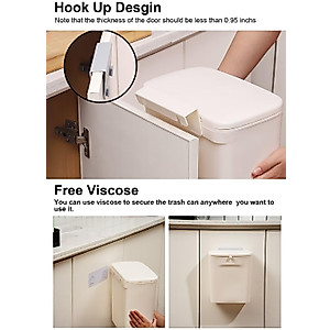 2.4 Gallon Hanging Trash Can with Lid for Kitchen Cabinet Door,9L Wall Mount Trash Can for RV Insider,Cupboard,Bathroom,Bedroom,Office and Under Sink,White