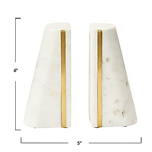 Main + Mesa Geometric Marble Bookends with Brass Inlay, White