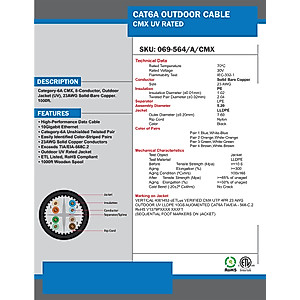 Vertical Cable CAT6A UV Rated Outdoor Bulk Cable 1,000ft. - Black