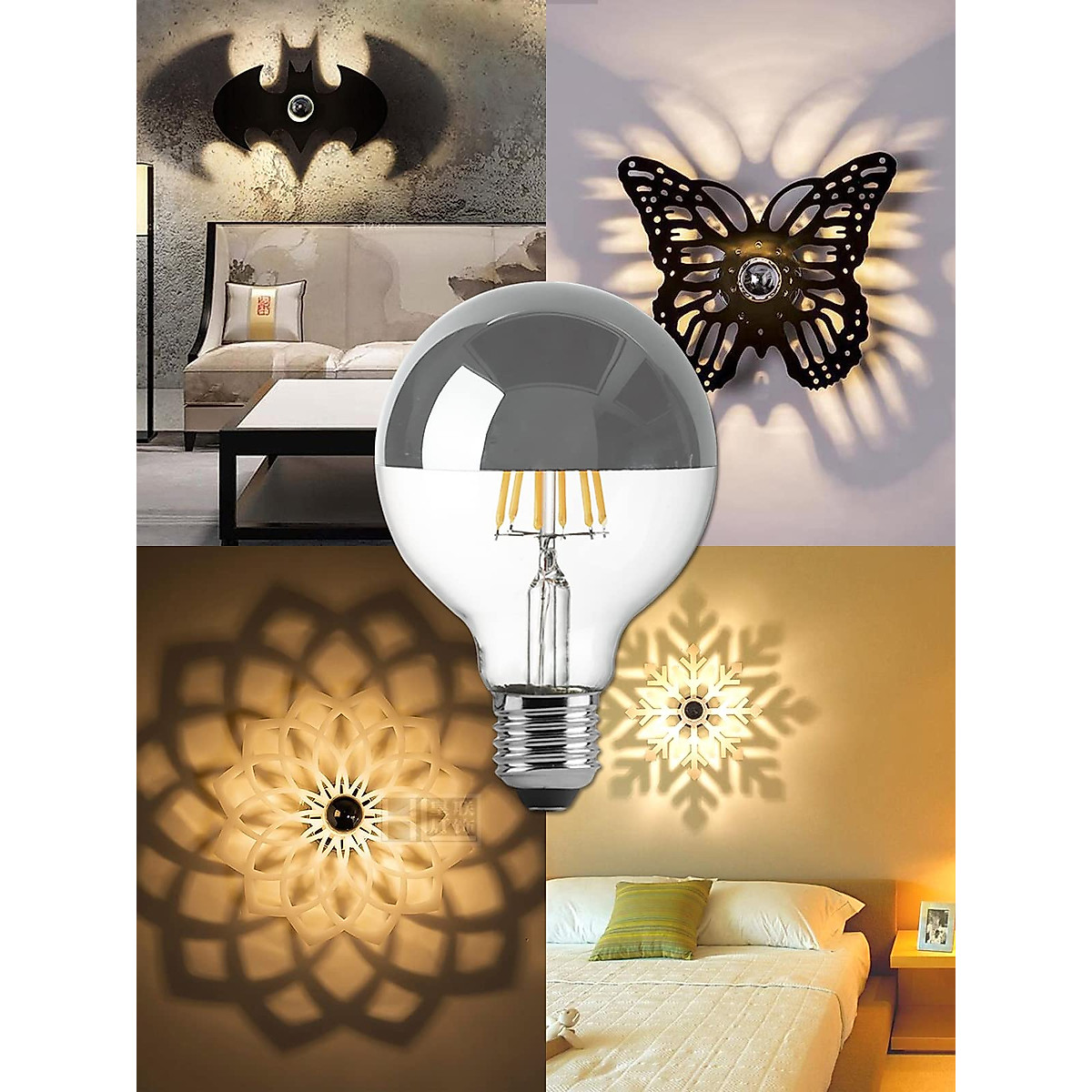 OMED 60w Equivalent Half Chrome Led 4 Pack Lights | 6Watt G25/G80 Silver Bowl Globe Shape LED Blub | Warm White 2700K Medium E26 Base Dimmable LED Filament 600 Lumens Vintage Bulb