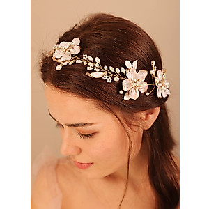 Kercisbeauty Wedding Bridal Gold Headband Women and Girls Flower Hair Piece for Special Occasion Photo Shoot Hair Vine Jewelry
