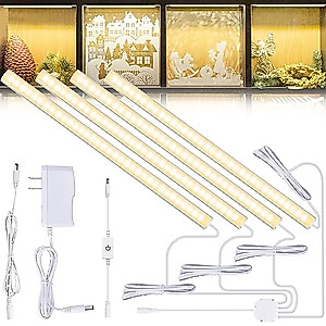 JUSJUBR 4PCS x 12inch Display Cabinet Lights Warm White, Dimmable LED Shelf Lighting with Memory Function, Bookshelf Lighting, LED Lights for Display Case/Pantry/Closet/Safe, 3000K