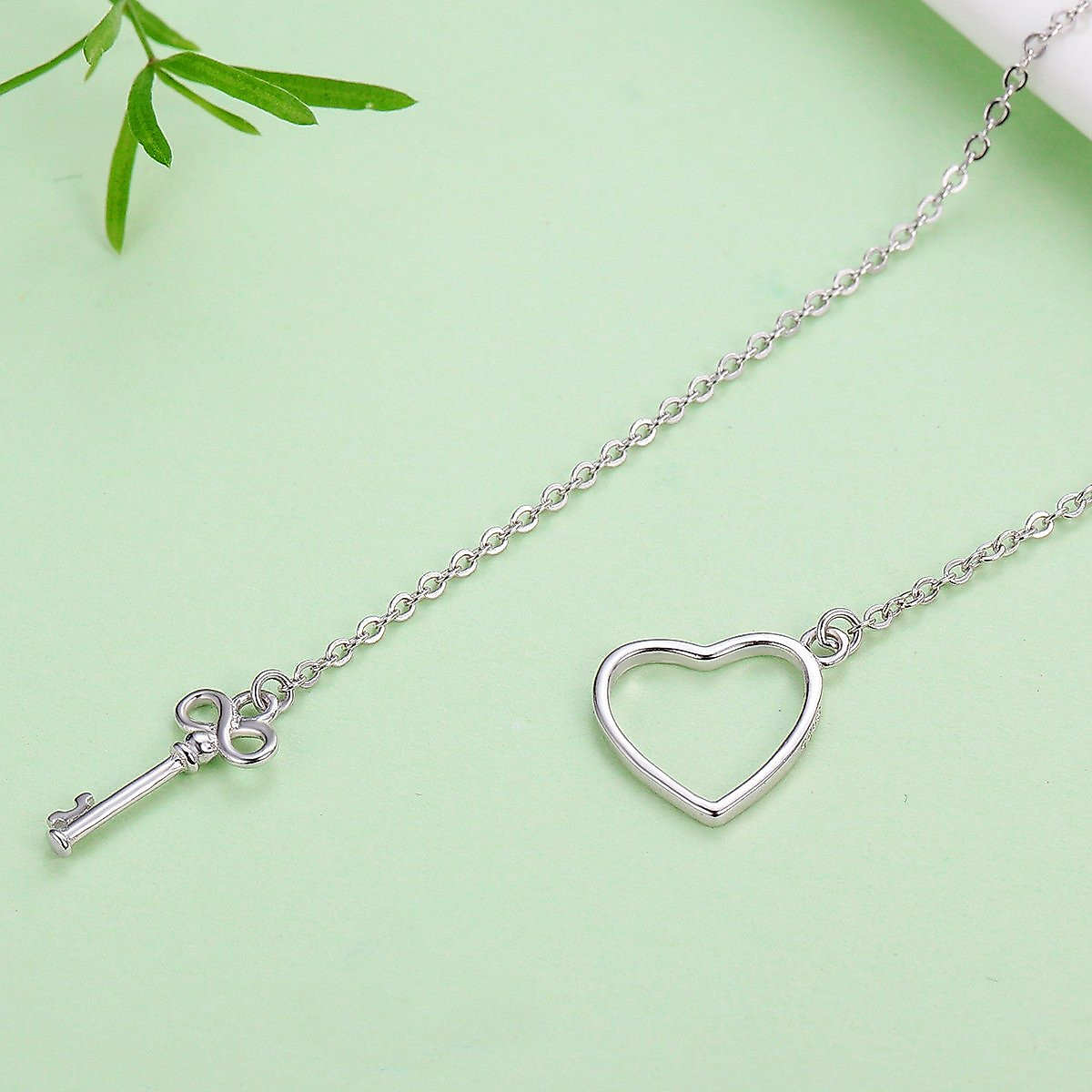 Presentski 925 Sterling Silver Y Lariat Necklace Chain Valentines Day Jewelry with Infinity Key Pendant,Love Heart Necklaces for Women Daughter