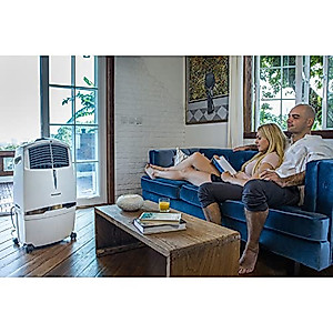 Honeywell 525 CFM Indoor Portable Evaporative Air Cooler, Fan & Humidifier with Ice Compartment & Remote, White