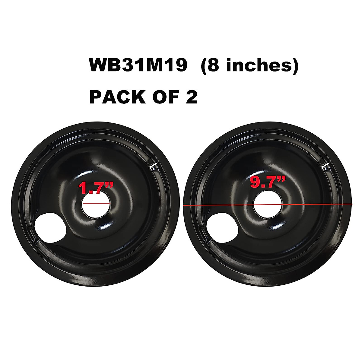 WB31M19 and WB31M20 Range Cooktop Porcelain Drip Pans Replacement Set Compatible with GE Hotpoint Kenmore Range with Locking Slot - Includes 2 6-Inch and 2 8-Inch Pans, 4 Pack, Black