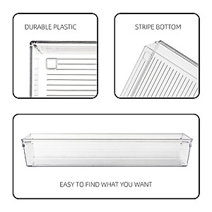 Backerysupply Clear Plastic Drawer Organizer Tray for Vanity Cabinet (9"×3"×2"，Set of 8),Storage Tray for Makeup, Kitchen Utensils, Jewelries, and Gadgets