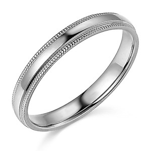 14k White Gold 3mm Comfort FIT Plain Milgrain Wedding Band - Size 7