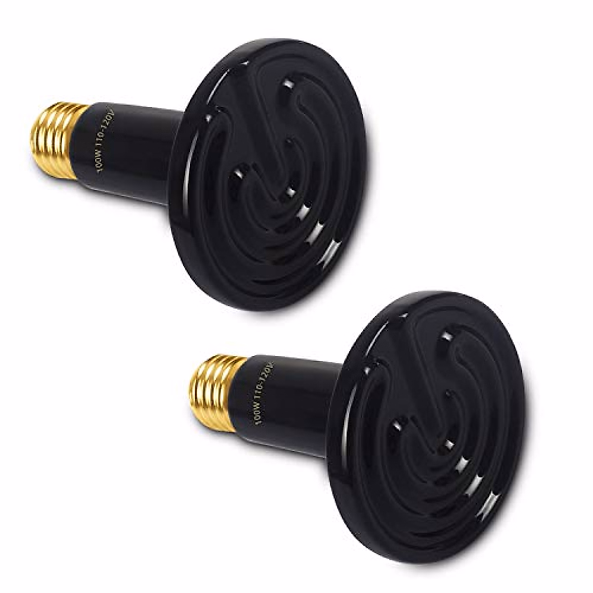 CRLight 100W 2 Pack Ceramic Heat Emitter Infrared Heat Lamp Bulb for Reptile Amphibian Pet Brooder Coop Chicken Lizard Turtle Snake Aquarium, No Light No Harm, ETL Listed, Black
