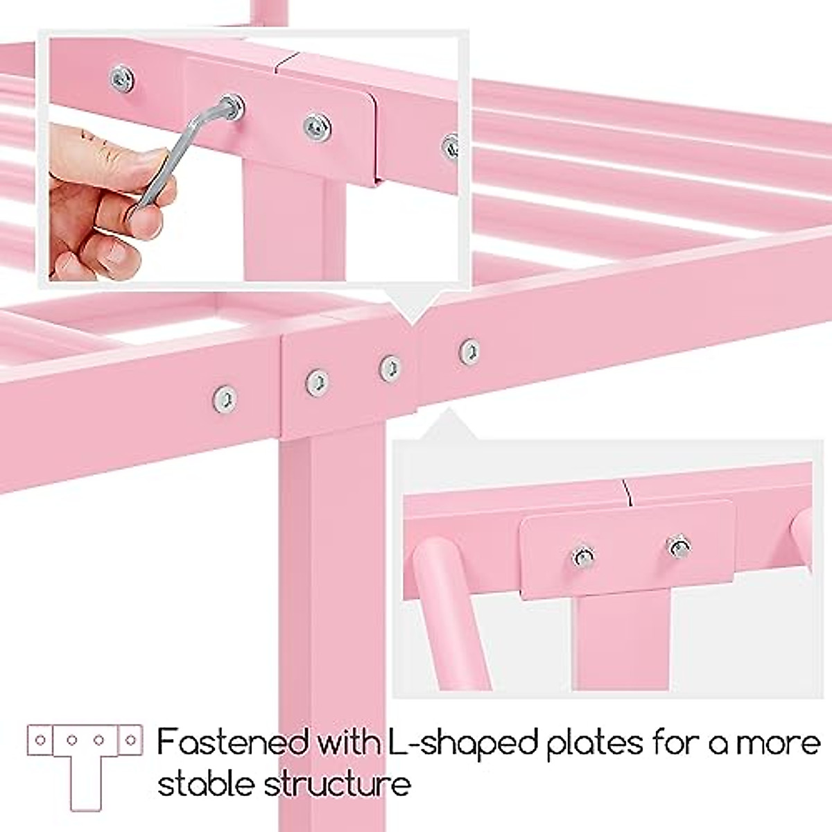 Yaheetech Twin Canopy Bed Frames Metal Platform Bed Frame Four-Poster Canopied Bed Mattress Foundation with Headboard and Footboard Sturdy Slatted Structure Easy Assembly No Box Spring Needed Pink