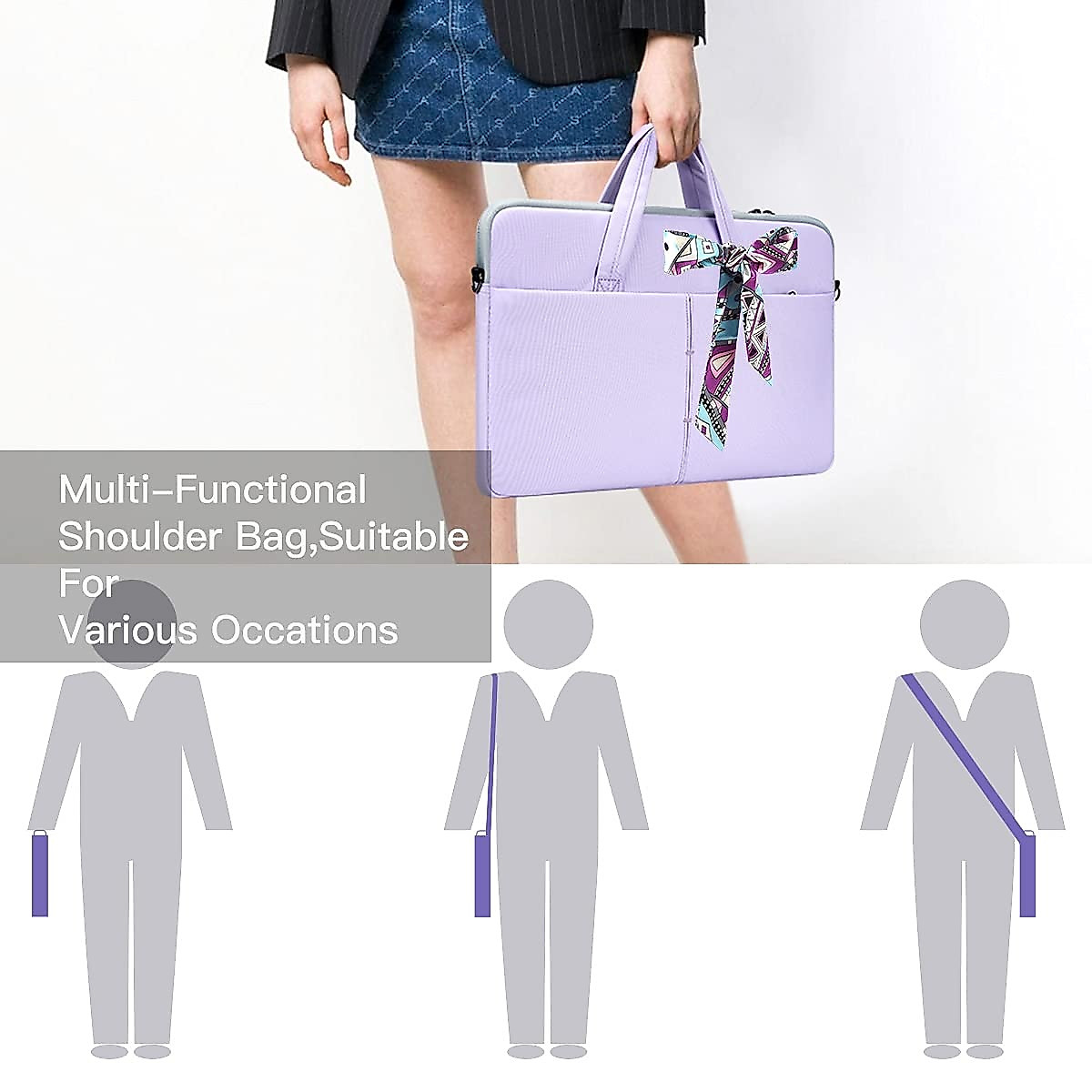 14-15 Inch Laptop Sleeve Shoulder Bag Ladies Women Briefcase for Macbook Pro 14" M3/M2/M1, HP Pavilion x360 14, Dell Inspiron 13 5000, Lenovo Flex 5 14/Ideapad 3 14, Acer ASUS Macbook 14 Case, Purple