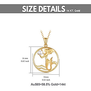 SISGEM Solid 14K Gold Mermaid Necklace Fairytale Mermaid Pendant Necklace for Women Fine Jewelry Gifts for Her, 16''-18''