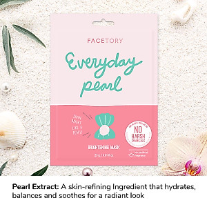 FACETORY K Beauty Face Mask Skin Care - Everyday PEARL Brightening Sheet Mask | Plant-Based with Pearl Essence (5 Pack)
