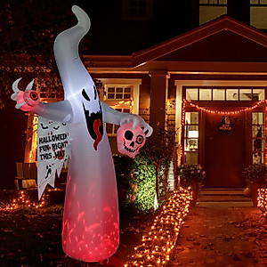 Halloween Inflatable Decorations Outdoor, Halloween Blow Up Inflatable for Halloween Yard, Garden, Lawn Decorations, Towering Spooky Ghost with Heart in Hand, Build-in LEDs