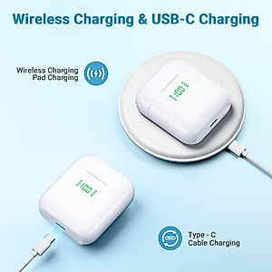 Wireless Earbuds Bluetooth Headphones 50H Playback IPX7 Waterproof Crystal Clear Call In-ear Ear Buds Stereo Earphones with Microphone Wireless Charging Case LED Power Display for Phone TV PC Laptop