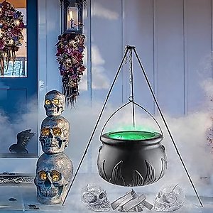 Halloween Decorations Outdoor - Large Cauldron Halloween Decor on Tripod with Timer Lights - Black Plastic Cauldron Witches Halloween Decorations for Porch Yard Outdoor
