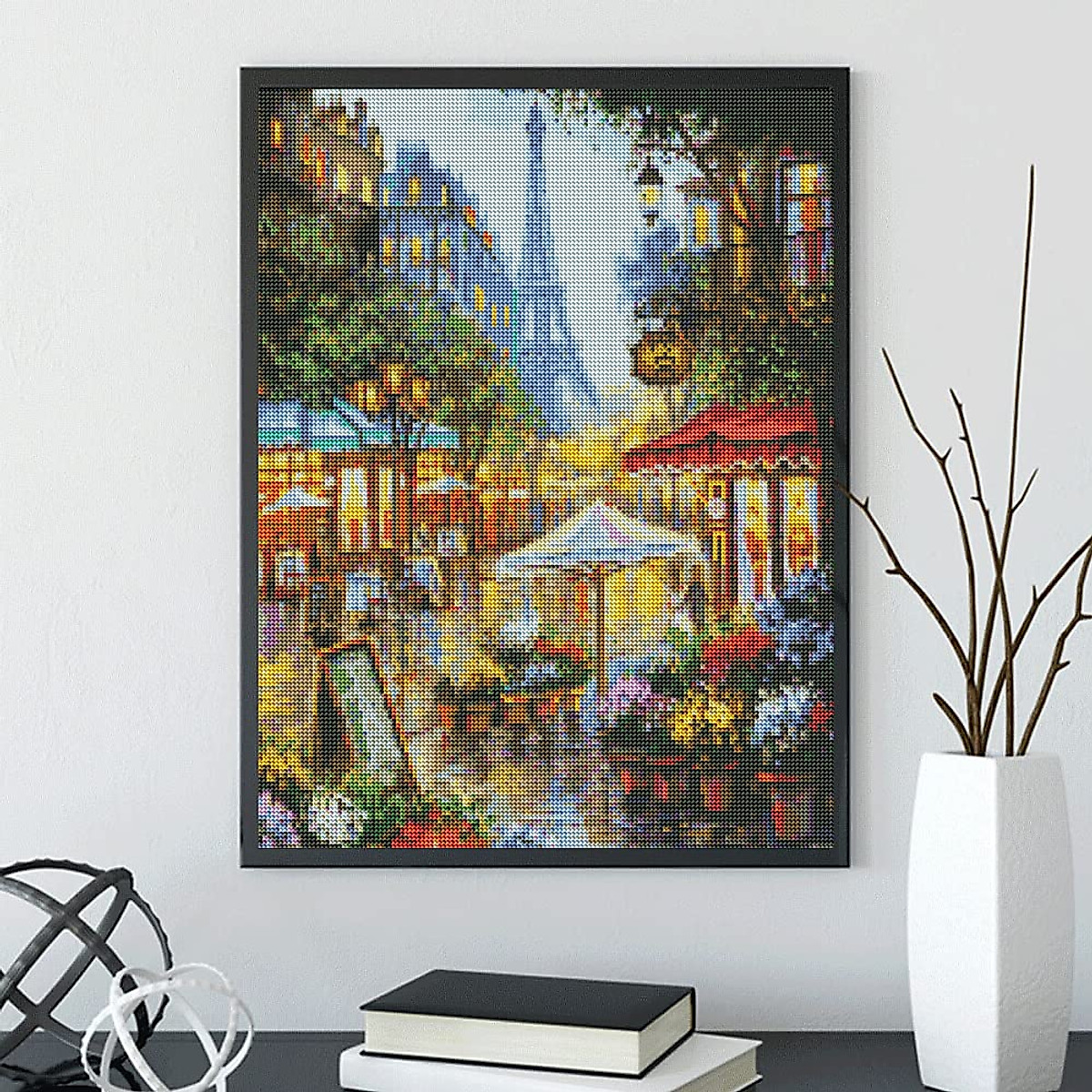 LANDFAIR Diamond Painting Kits - 15x20 inch Round Full Drill Flower Shop de Paris Diamond Art Kits for Adults