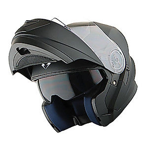 1Storm New Motorcycle Bike Modular Full Face Helmet Dual Visor Sun Shield with Rechargeable LED Tail Light: Matt Black