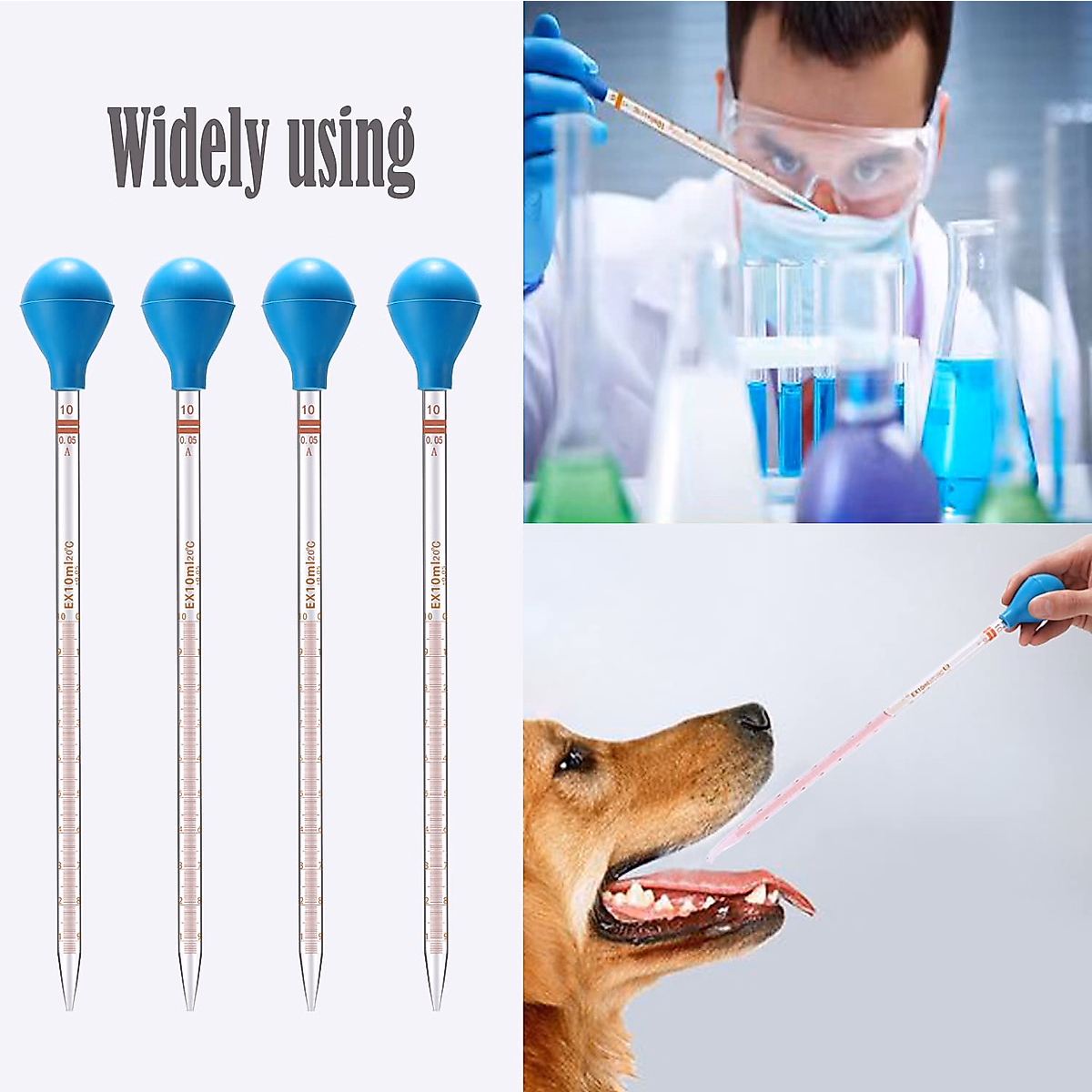 10ML Glass Graduated Droppers Pipettes Dropping Pipettes Fluid and Liquid Pipettors with Big Rubber Caps 4 Pcs