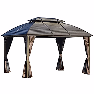 SDGH 10x12 Hardtop Gazebo with Aluminum Frame, Metal Roof Gazebo Canopy with Curtains and Netting for Gardens, Patios