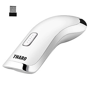 1D Barcode Scanner Wireless, THARO Mini Handheld Laser Bar-Code Reader,1D Barcode Scanner Cordless with USB Receiver for Store, Supermarket, Warehouse (White)