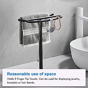 Bathroom Hand Towel Holder Stand, Heavy Duty Countertop Hand Towel Rack and Accessories Jewelry Stand, Freestanding Hand Towel Drying Rack for Bathroom Vanity Countertops,Matte Black