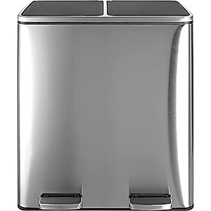 AthLike 60L(16 Gal) Dual Trash Can, Stainless Steel Kitchen Garbage Can, Double Compartment Classified Rubbish Bin, Recycle Dustbin w/Plastic Inner Buckets, Handle, Soft-Close Lid, Airtight (Silver)