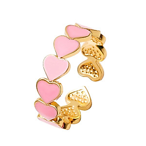 Fashion Heart Shaped Statement Ring for Women Opening Ring Adjustable Rings (Hot Pink, One Size)