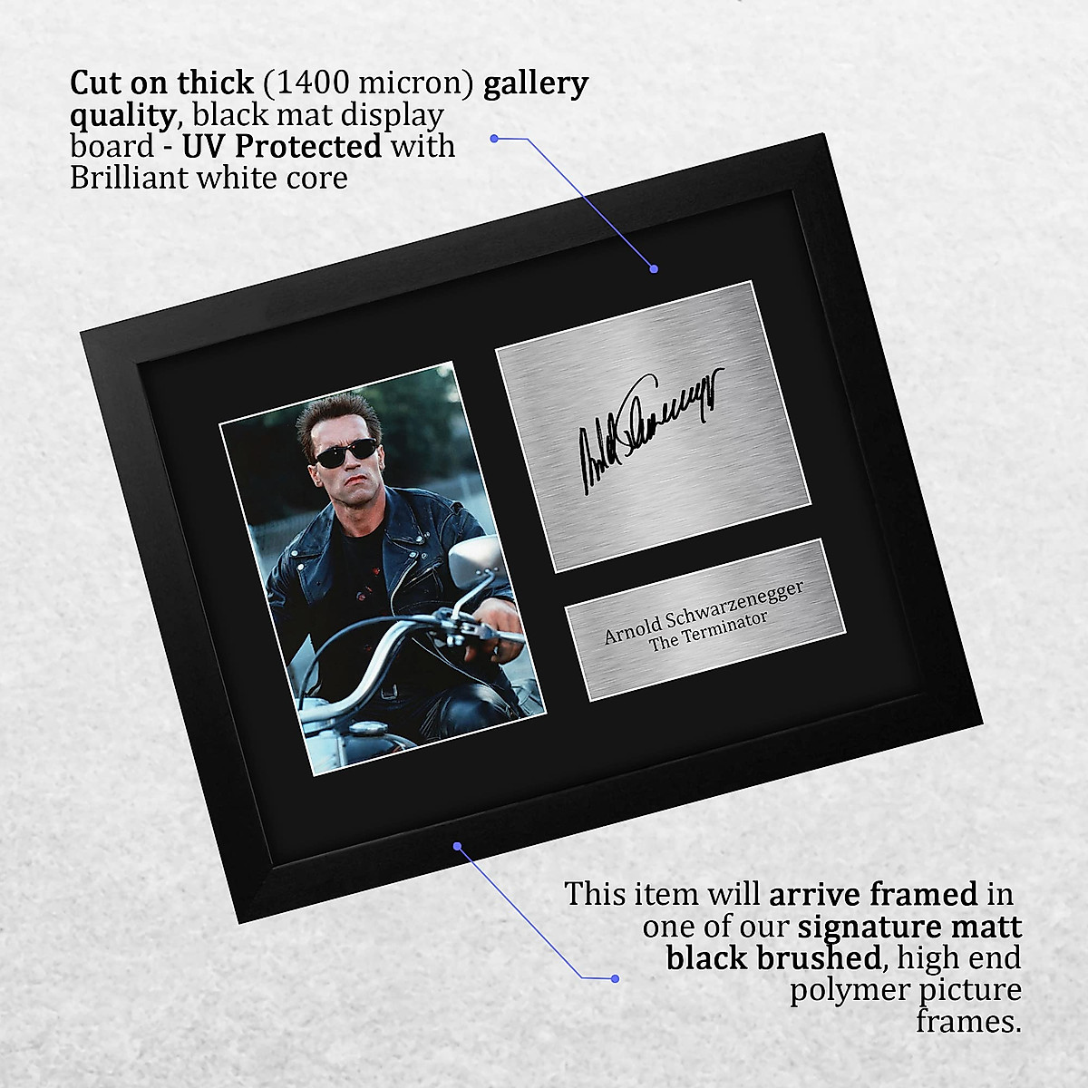 HWC Trading Arnold Schwarzenegger The Terminator Gifts USL Framed Printed Signed Autograph Picture for Movie Memorabilia Fans - US Letter Size