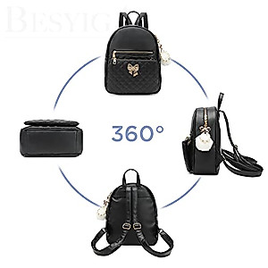 BESYIGA Backpack Purse for Women, Mini Leather Backpack for Women Chain Shoulder Travel Bag with Detachable Handbag, 2 Pieces（Black）