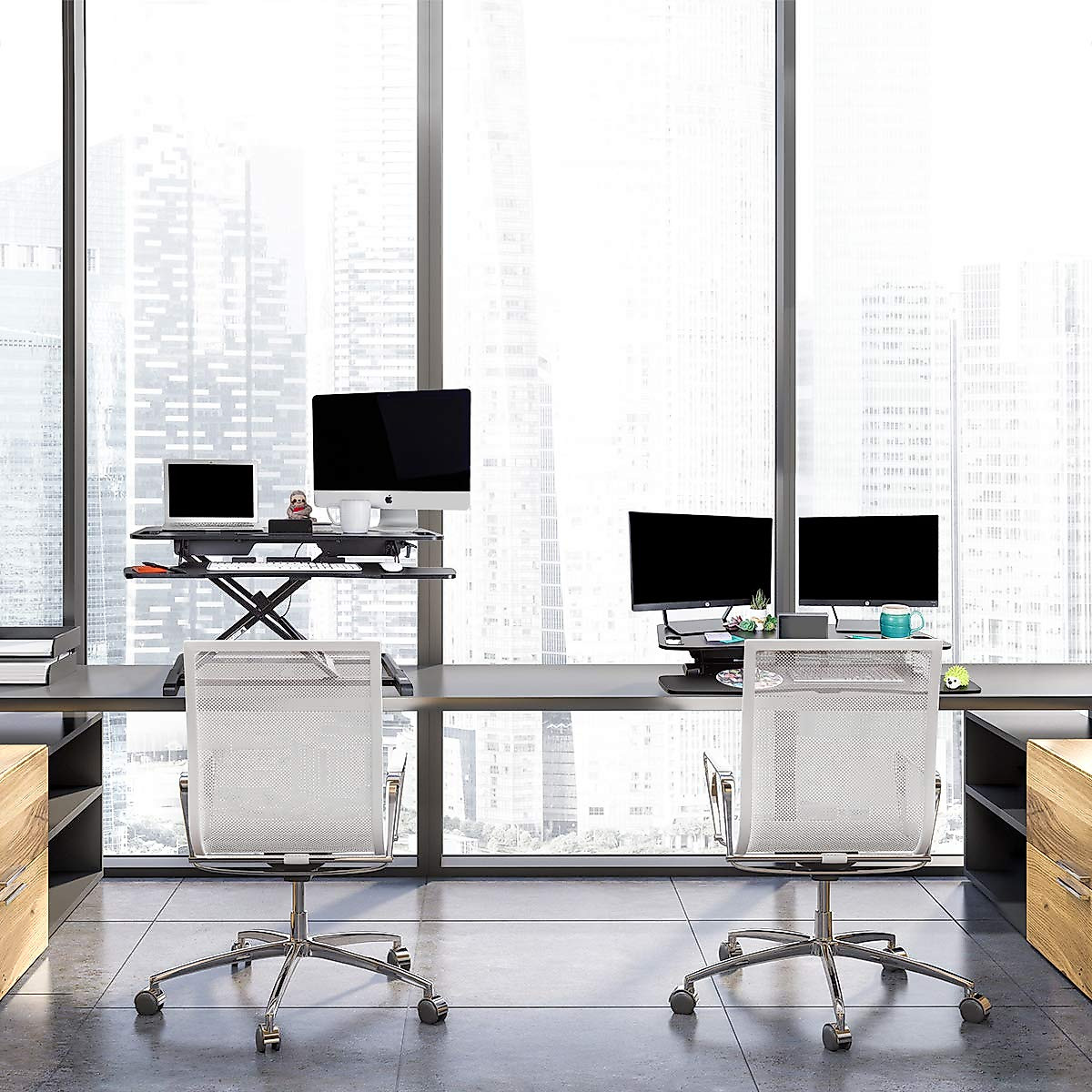 Flexpro Hero 37 Inch Standing Desk | 2 Level Standing Desk Converter with Keyboard Shelf and Monitor Riser | Large Dual Level Sit to Stand Workspace | Easily Sit or Stand in Seconds! (Black / 37")