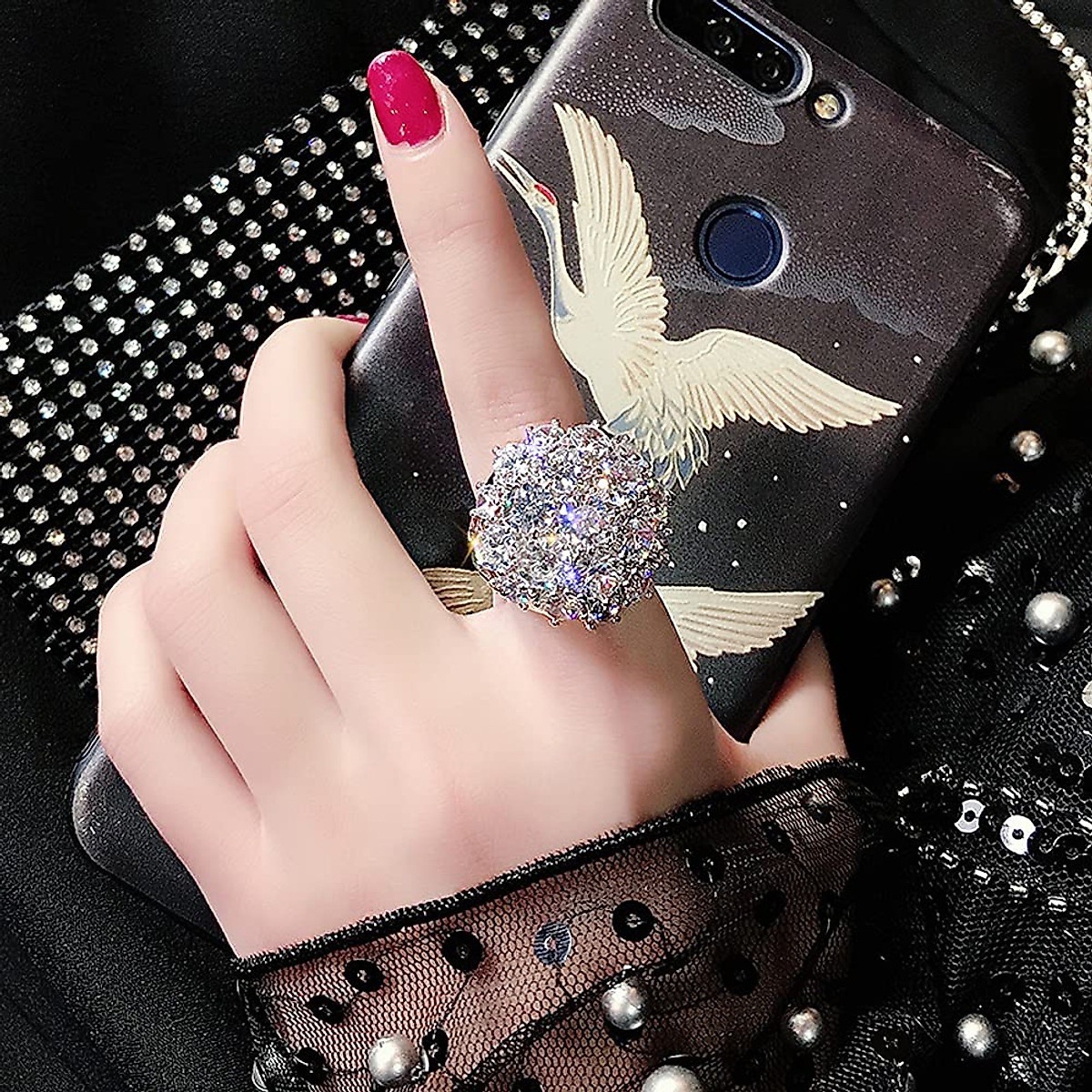 925 Sterling Silver Shiny Full Diamond Ring Super Flash Cubic Zirconia Flower Shape Ring CZ Diamond Ring Personality Ring for Women (US Code 7)