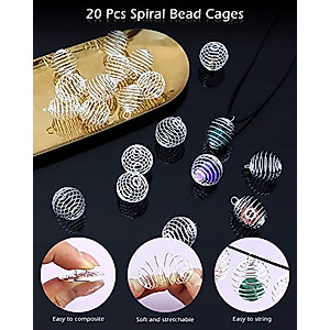 JIALEEY Spiral Bead Cages Pendants, 20 PCs 25x30mm Silver Plated Stone Holder Necklace Cage Pendants Findings for Jewelry Making and Crafting