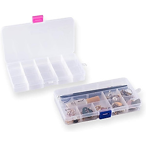 YukaBa 2 Pack 15 Grids Plastic Small Crafts Storage Boxes with Adjustable Dividers (6.7" × 3.9" x 1")