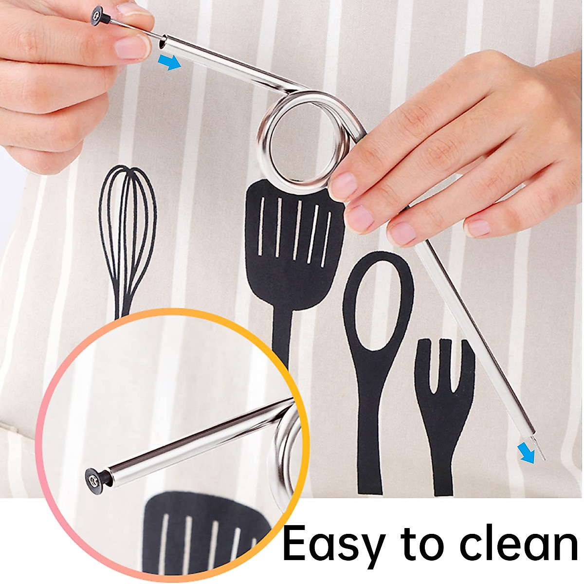 Loop Design Reusable Stainless Steel Straws, Tomorotec Home Metal Straw Sets with Cleaning Brushes for Tumblers Beverage Drinks Cocktail (Silver)