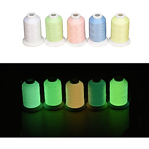 Simthread Glow in The Dark thread, Polyester Embroidery Thread, 5 Spools 550 yards each, for Home Embroidery and Sewing Machine