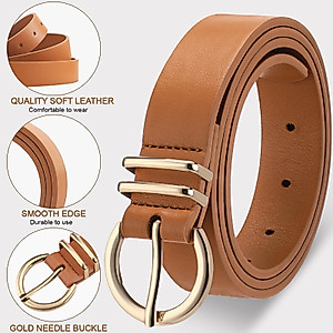 Breathffy 5 Pcs Women Leather Belts for Jeans Pants Dresses Fashion Womens Ladies Belt with Gold Buckle, Small to Plus Size (White+Black+Brown+Khaki+Beige, Size M: Fit Waist Size 31-36 Inches)