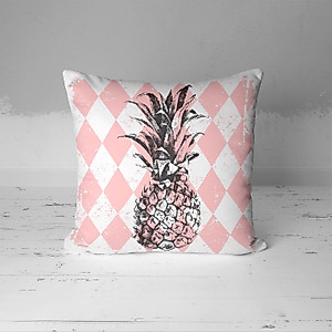 iiRov Summer Design Ink-Fuzed Decorative Throw Pillow - Tropical Summer Pink Pineapple v1