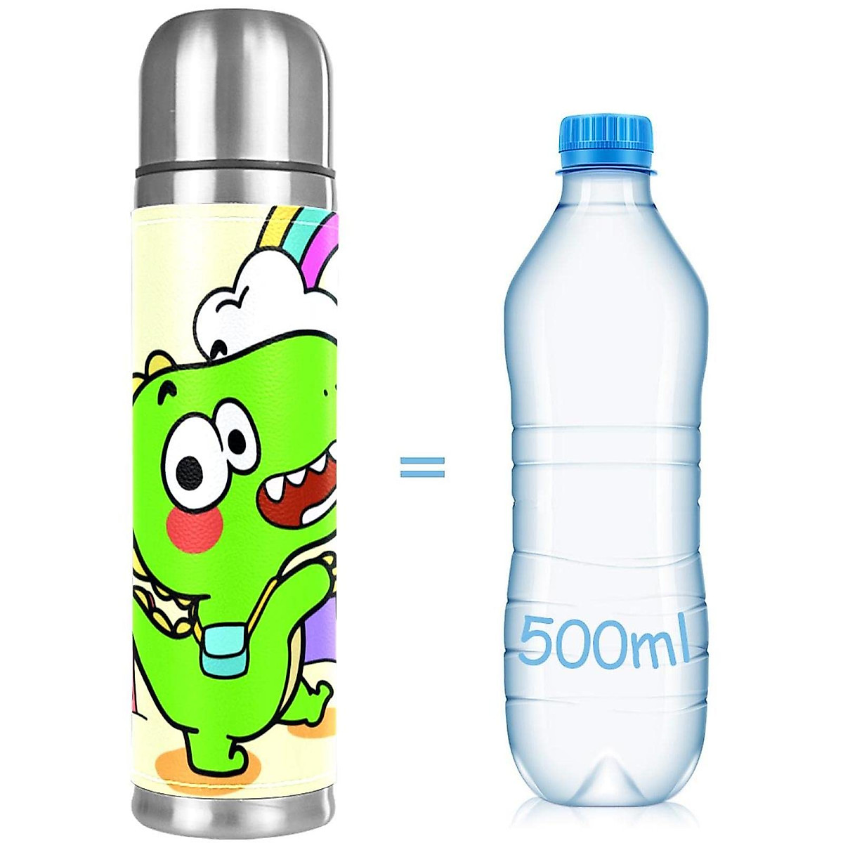 Stainless Steel Leather Vacuum Insulated Mug Dinosaur Thermos Water Bottle for Hot and Cold Drinks Kids Adults 16 Oz