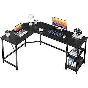 GreenForest L Shaped Computer Desk with Adjustable Storage Shelf, 59 inch Modern Long Corner Gaming Desk for Home Office Writing Laptop PC Workstation Space Saving, Black
